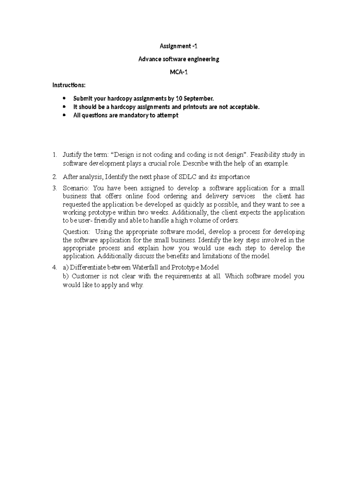 Assignment-1 - Assignment software engineer - Assignment - Advance software engineering MCA ...