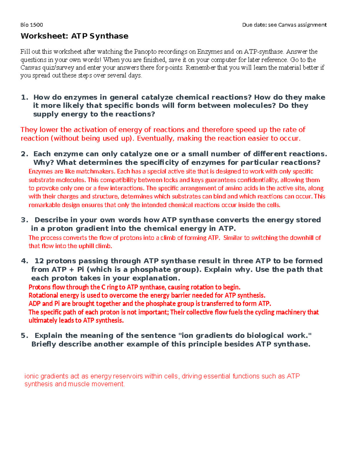 #10 ATP-synthase-1 - assignment - Bio 1500 Due date: see Canvas ...