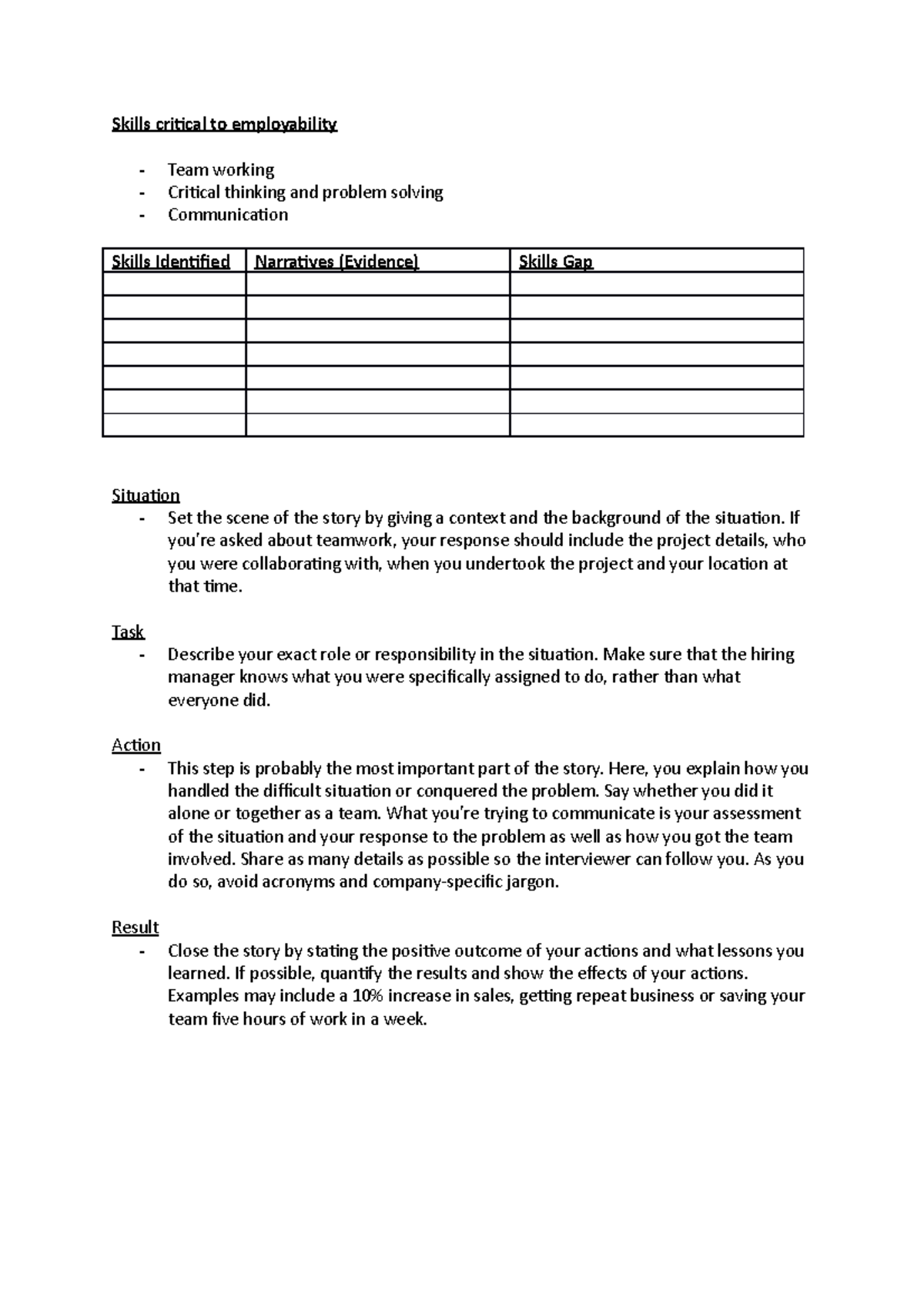Skills Critical to Employability - Skills critical to employability ...