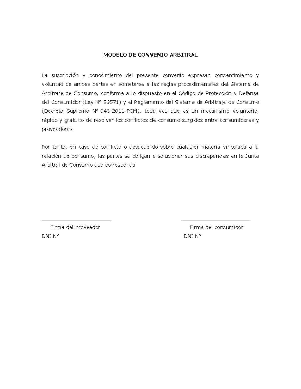 1.Formato Modelo de Convenio y Cláusula Arbitral - MODELO DE CONVENIO ...