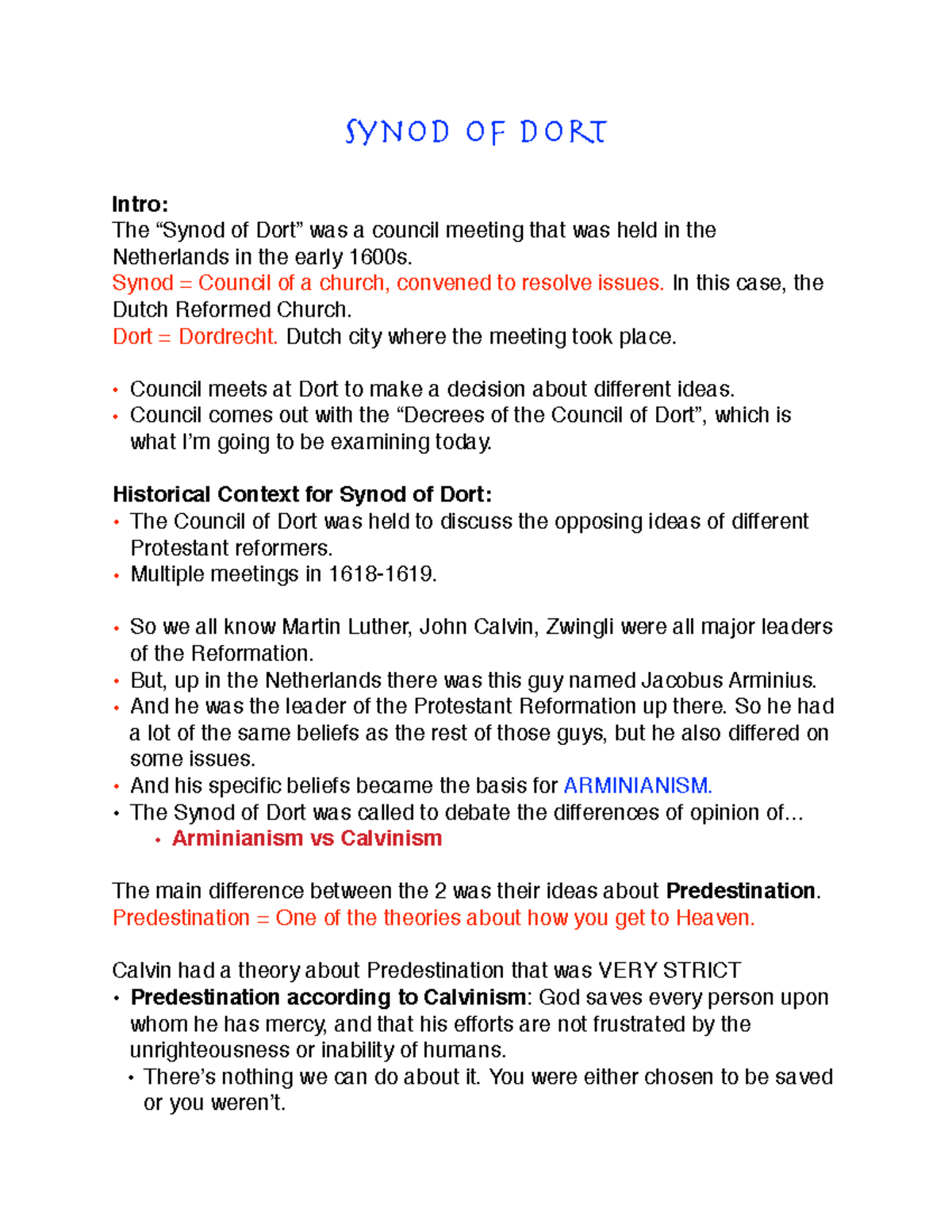 Synod of Dort presentation - Synod of Dort Intro: The “Synod of Dort ...