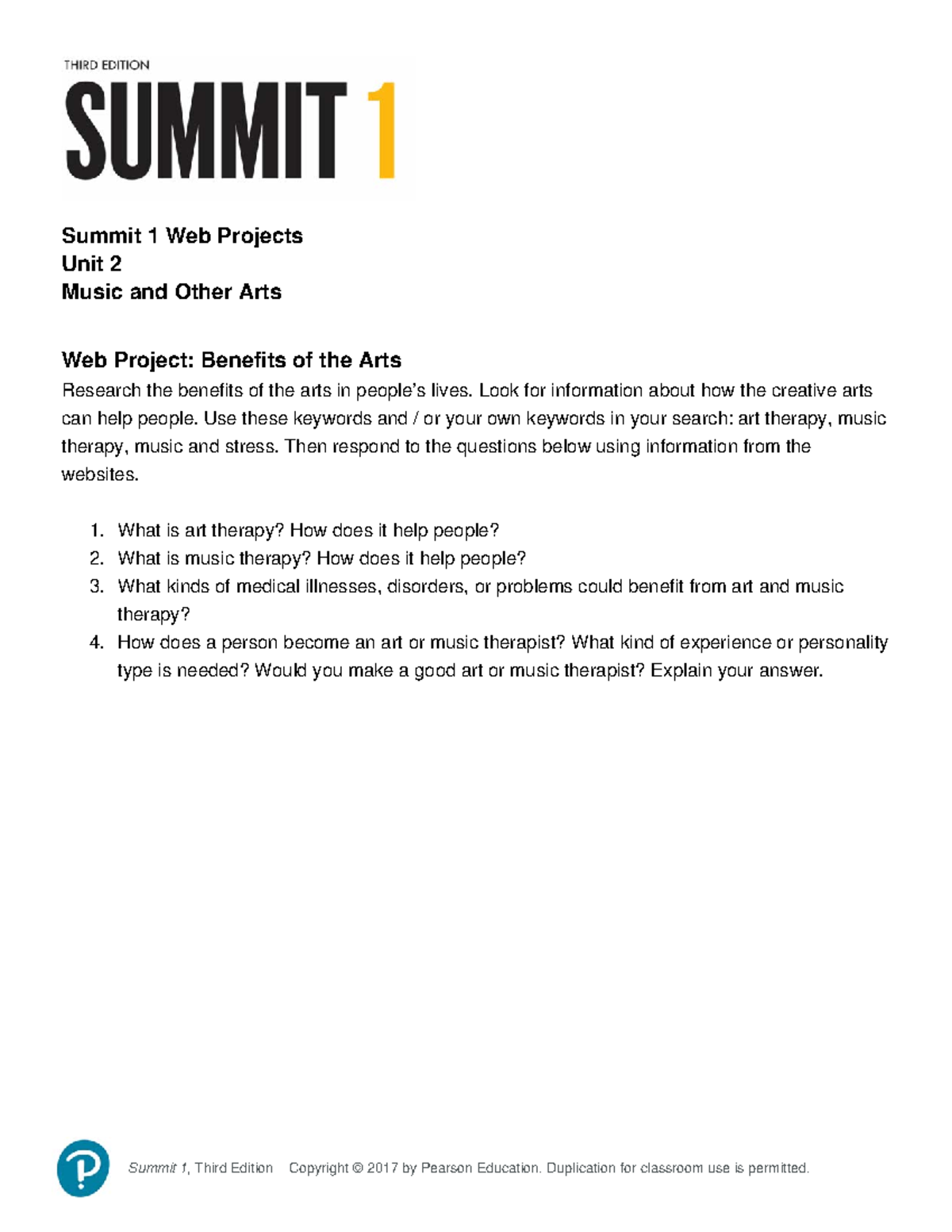 Summit 1 Web Projects Unit 2 - Summit 1, Third Edition Copyright © 2017 ...