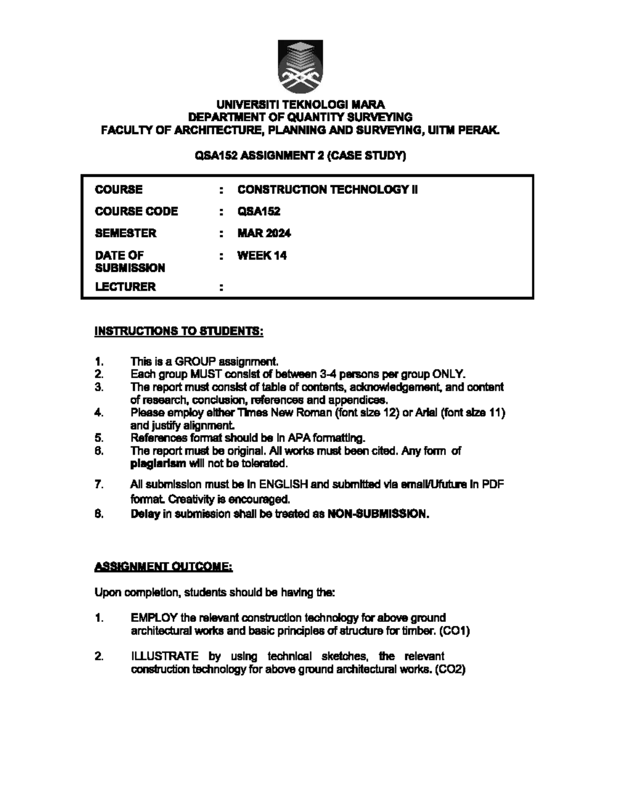 QSA152 2024 - Assignment 2 (Case Study Report) - UNIVERSITI TEKNOLOGI ...