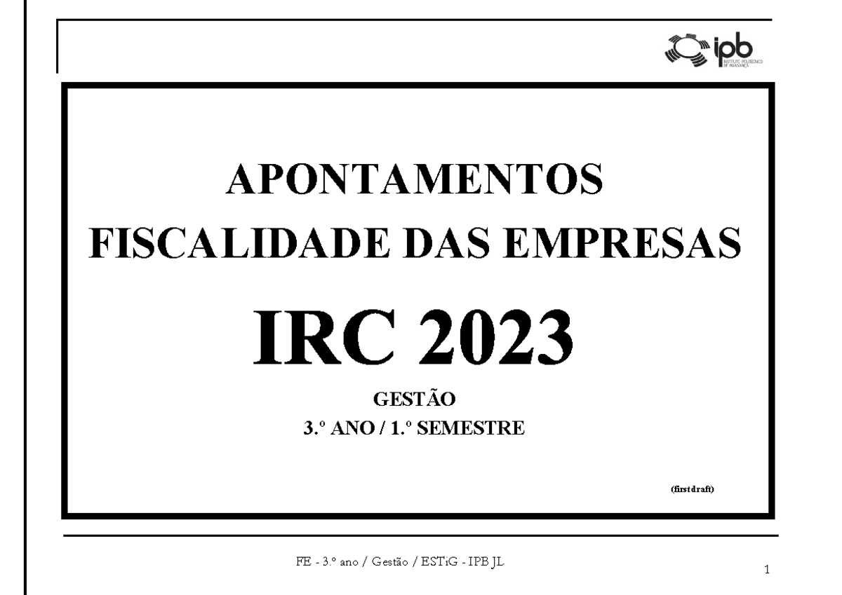 IRC 1-154 - slides - 1 FE - 3.º ano / Gestão / ESTiG - IPB JL ...