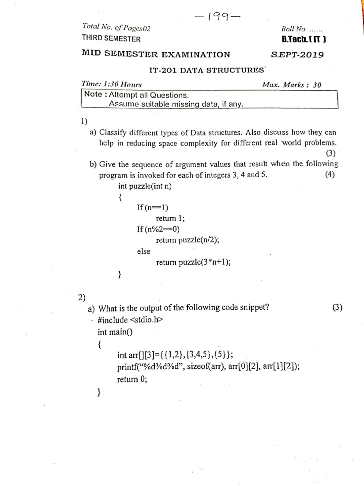 IT Midsem 2019 (DS) - Question on DSA - Data Structures 2 - Studocu