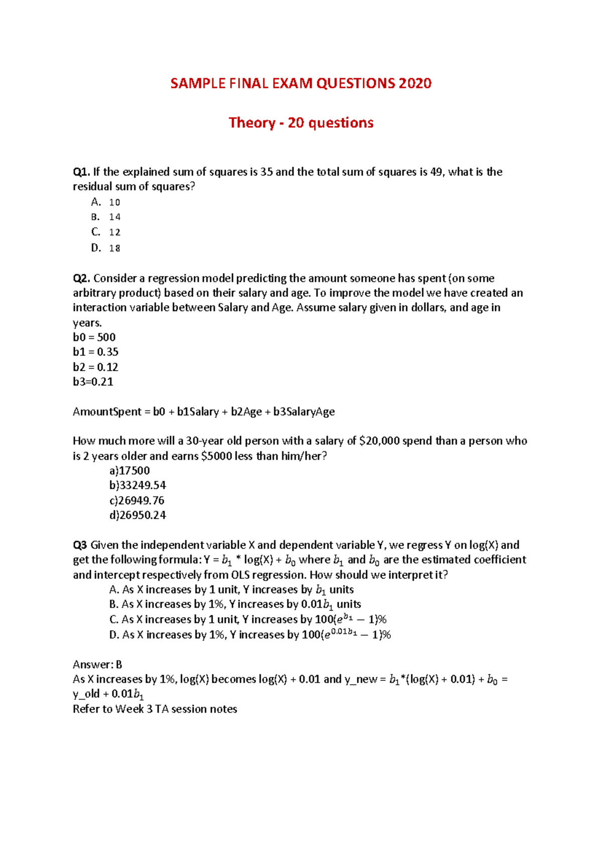Sample Final Summer 2020 - SAMPLE FINAL EXAM QUESTIONS 2020 Theory - 20 ...