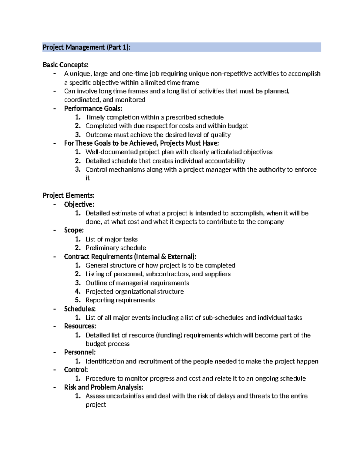 BU375 - Lecture 11 - Project Management (Part 1) - Project Management (Part 1): Basic Concepts ...