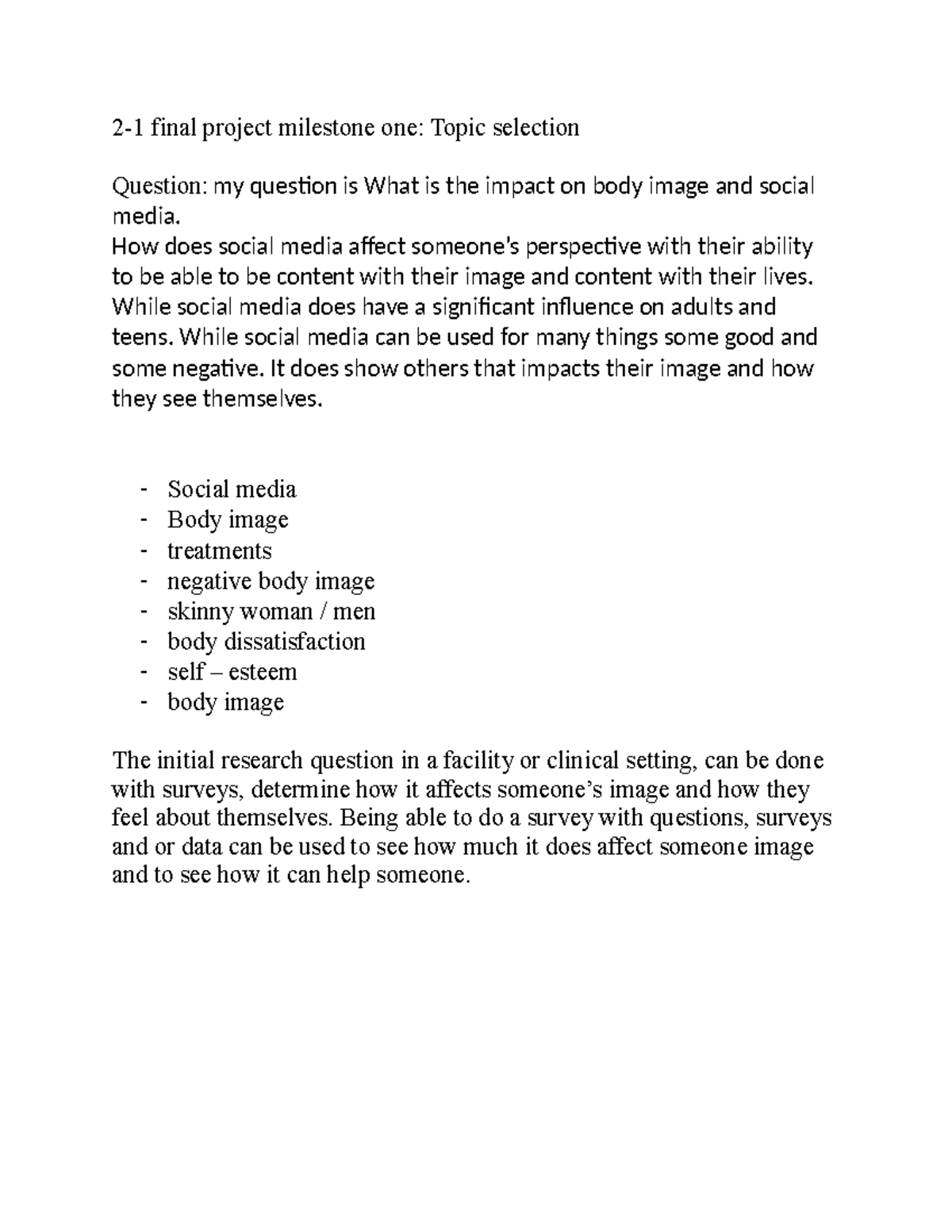 2 1 redo - paper on social media - 2-1 final project milestone one ...