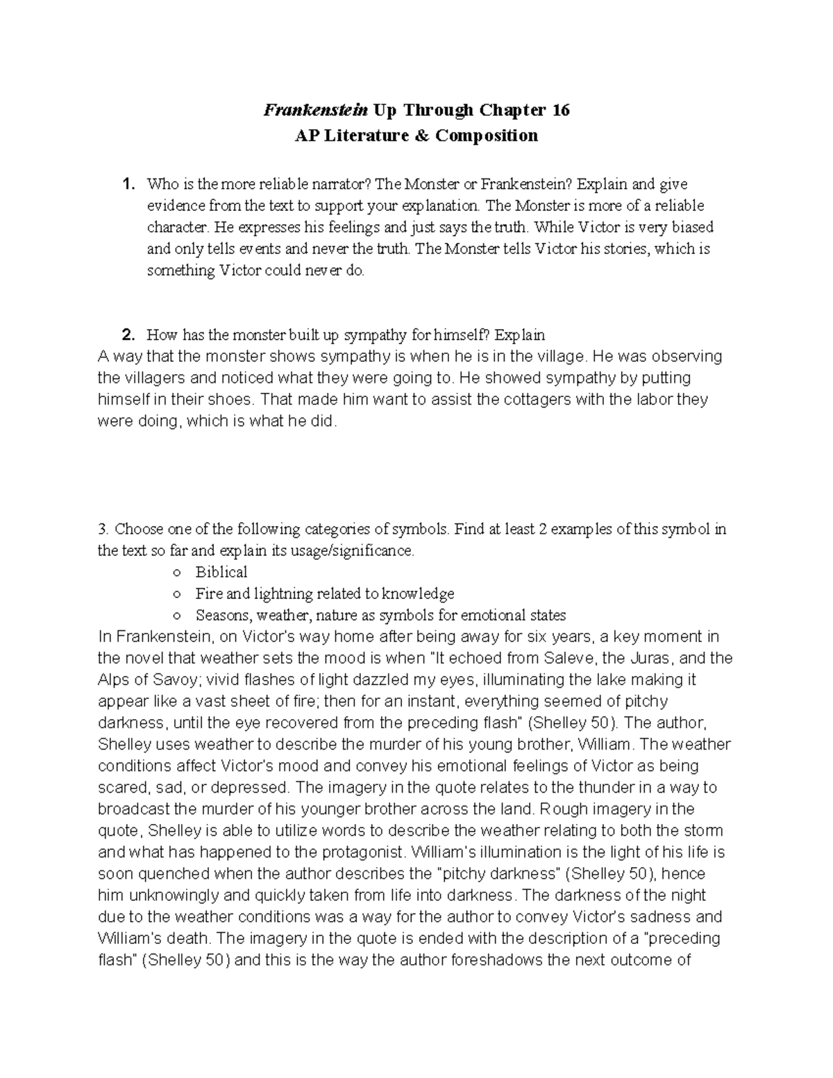 Copy of Frankenstein Up Through Chapter 16 - Frankenstein Up Through ...