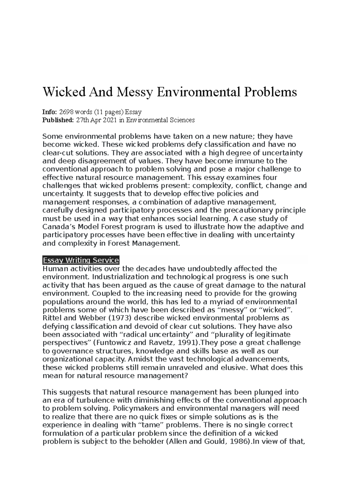 Wicked Problems in the enviroment - Wicked And Messy Environmental ...