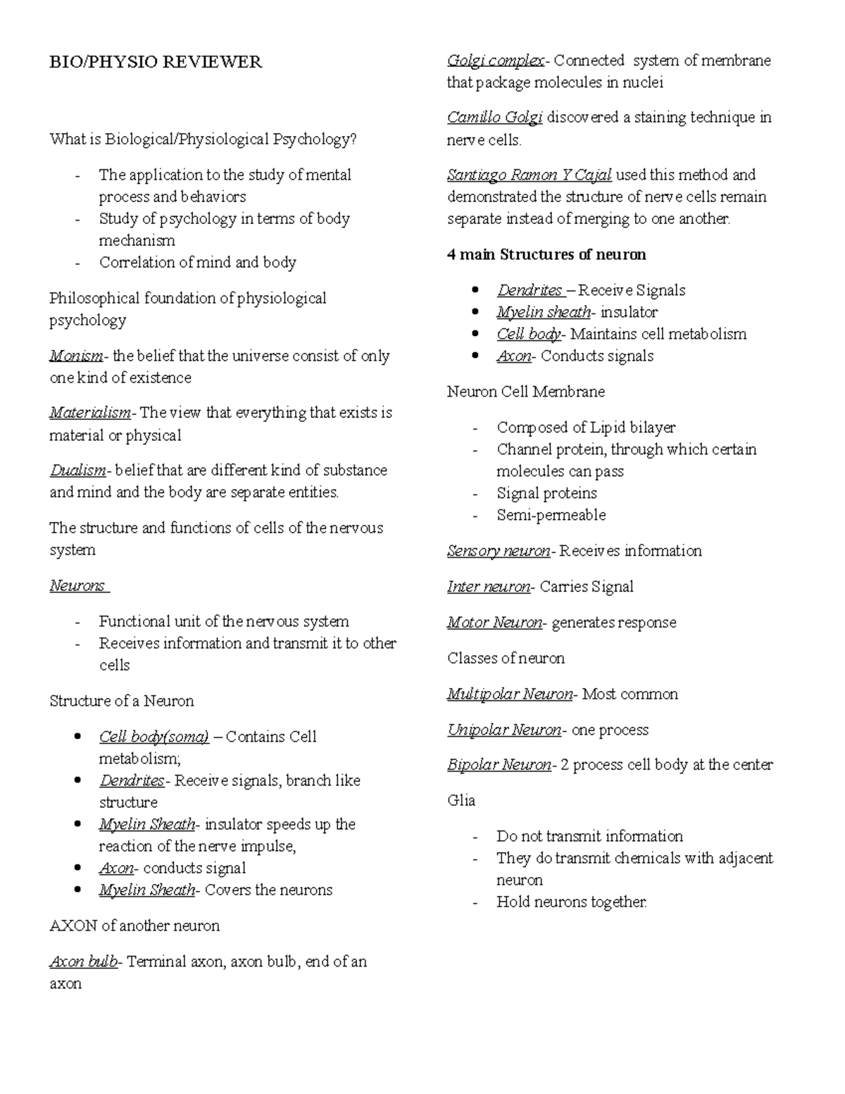 Physio BIO Midterms REV - BIO/PHYSIO REVIEWER What is Biological ...