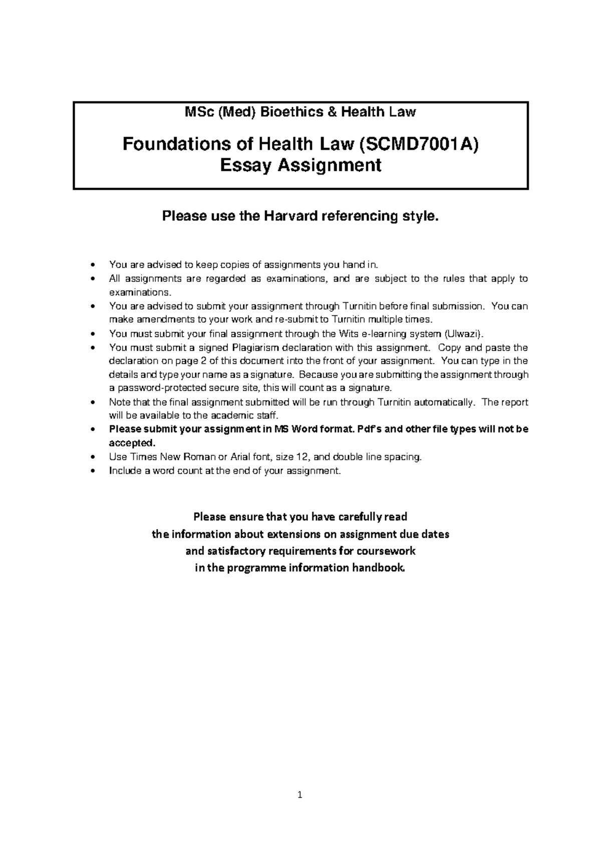 Masters Essay examples - MSc (Med) Bioethics & Health Law Foundations ...