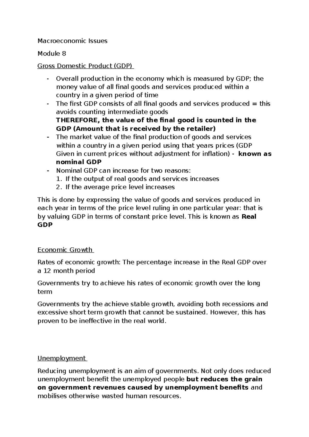 Macroeconomic Issues - Mod 8 - Macroeconomic Issues Module 8 Gross ...