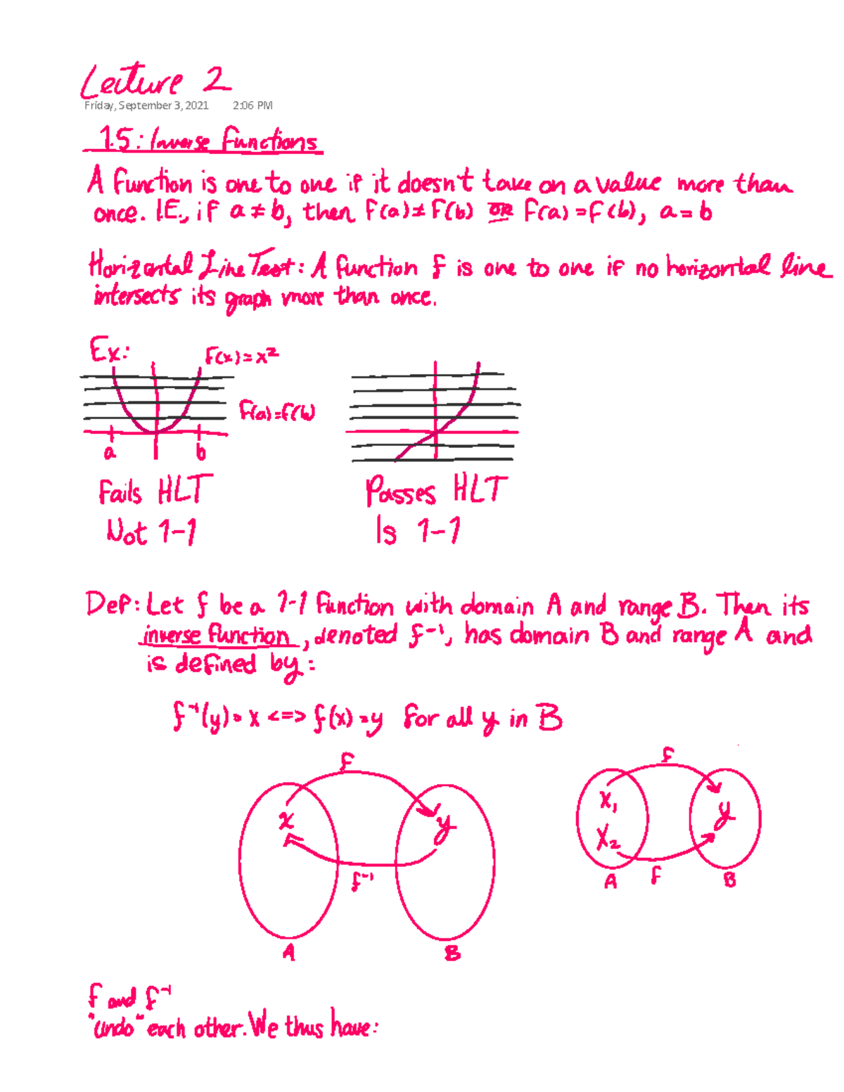 Inverse Functions - MATH 1010 - Friday, September 3, 2021 2:06 PM - Studocu