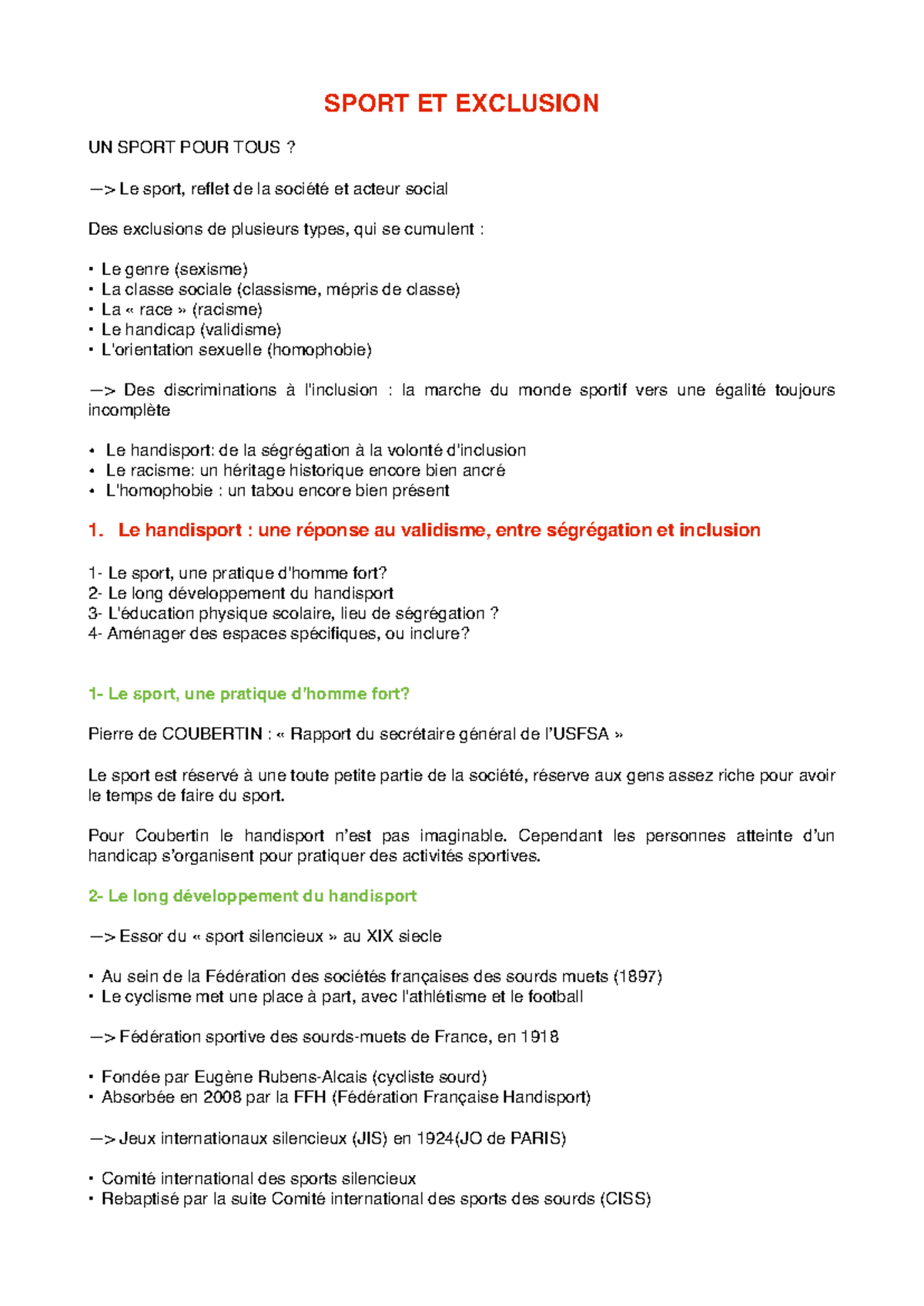 Sport et exclusion - SPORT ET EXCLUSION UN SPORT POUR TOUS? —> Le sport ...