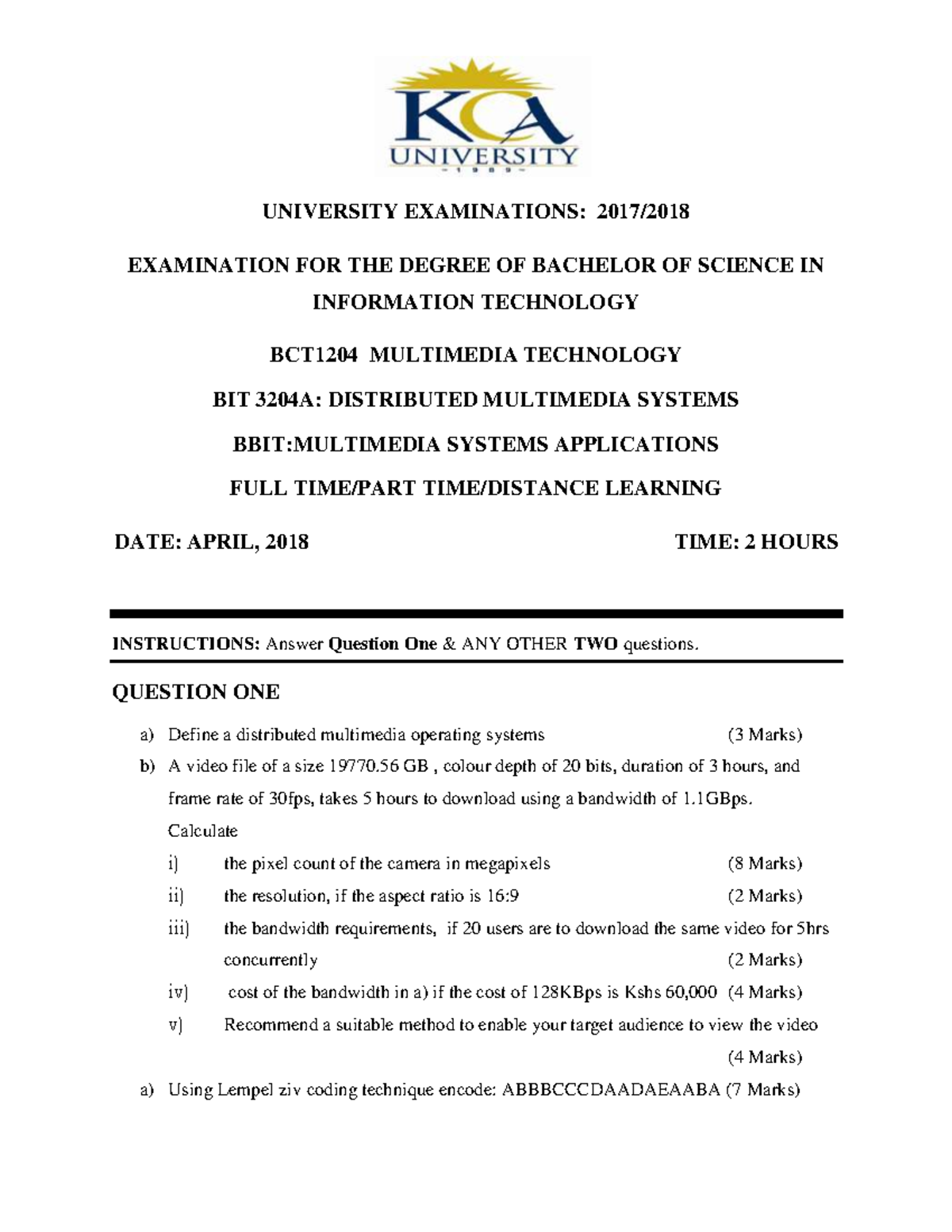 BCT1204 Multimedia Technology - Information Technology - KCAU - Studocu