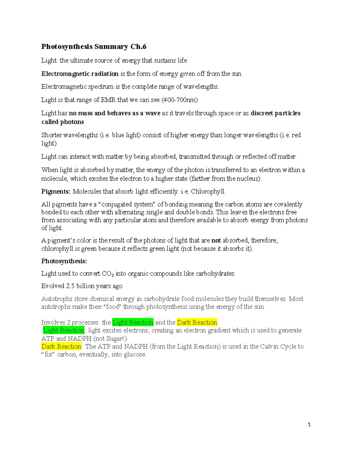 Photosynthesis Summary 2024 - Photosynthesis Summary Ch. Light: the ...