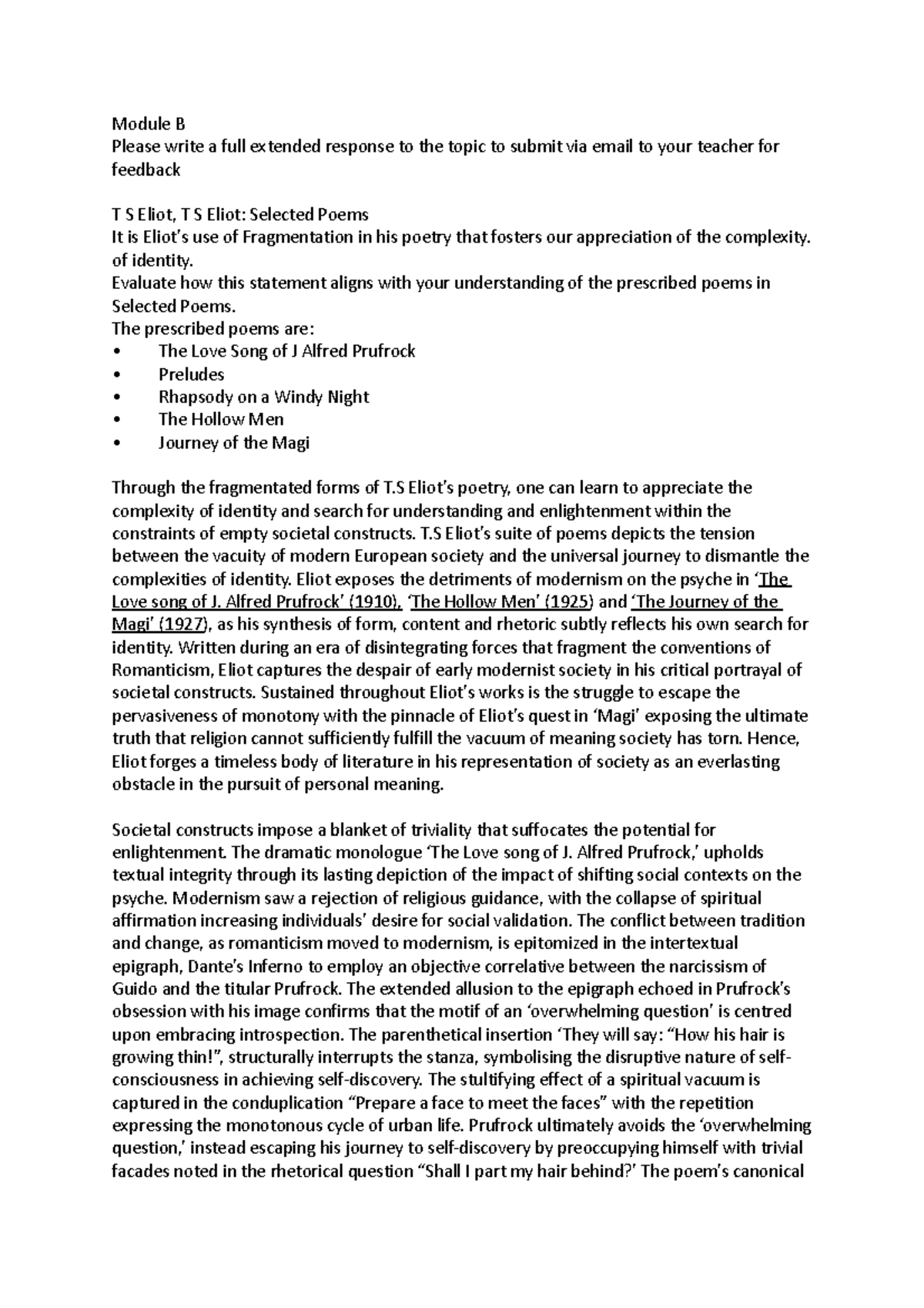 Module B essay 2023 - Module B Please write a full extended response to ...