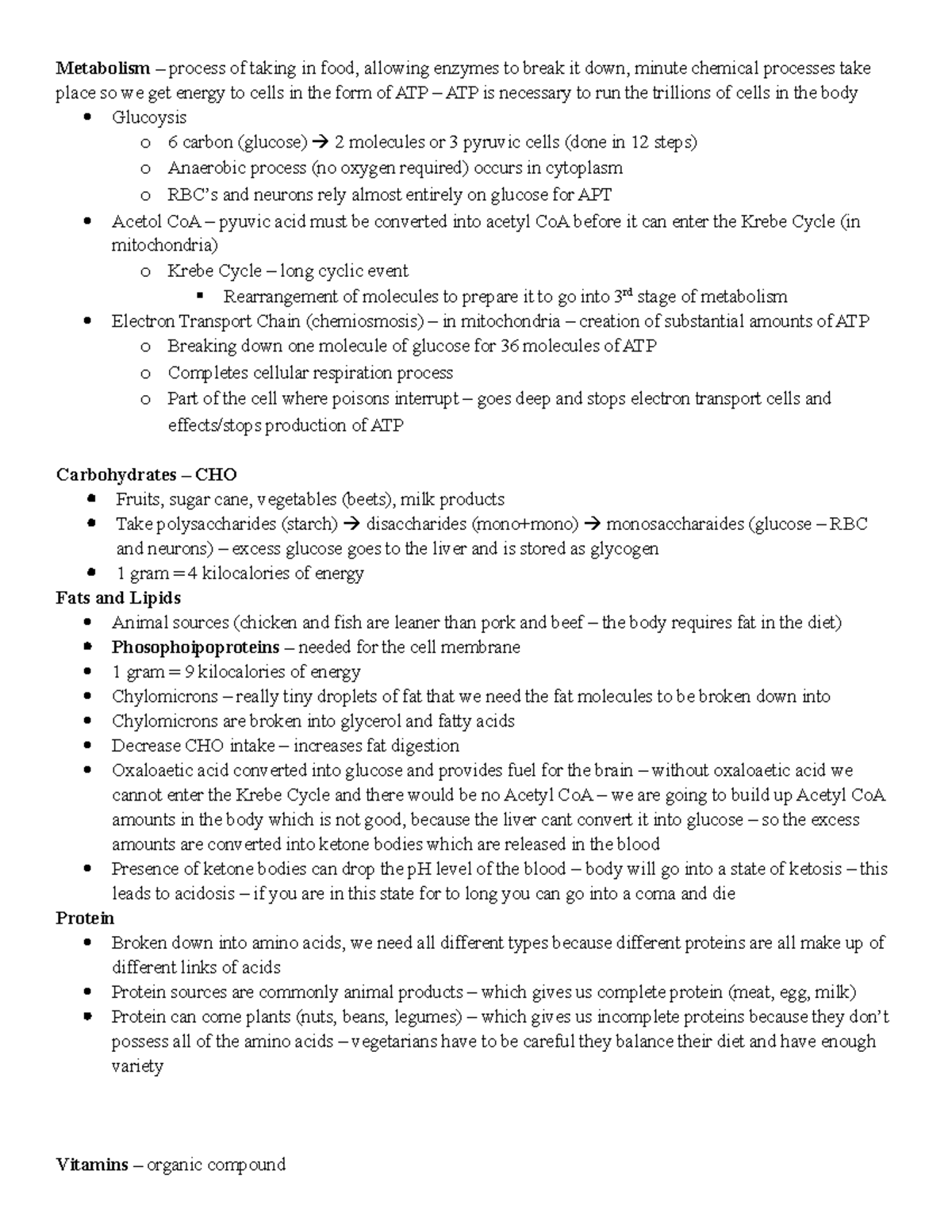 Metabolism - A&P Lecture Notes Guide Nursing - Metabolism – process of ...