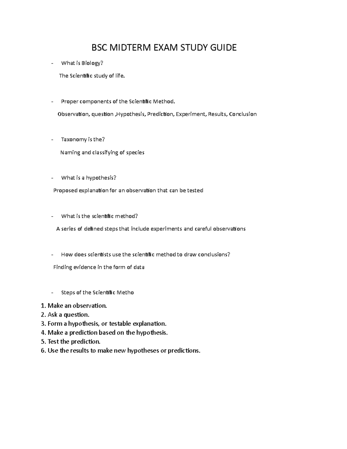 Document 14 - study guide - BSC MIDTERM EXAM STUDY GUIDE What is ...