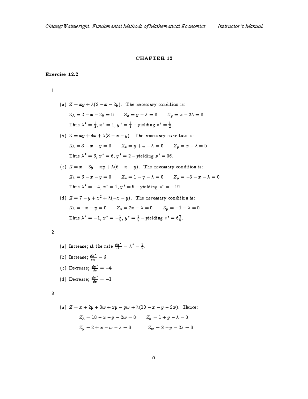 Fundamental Methods of Mathematical Economics, Chapter 12 - CHAPTER 12 ...