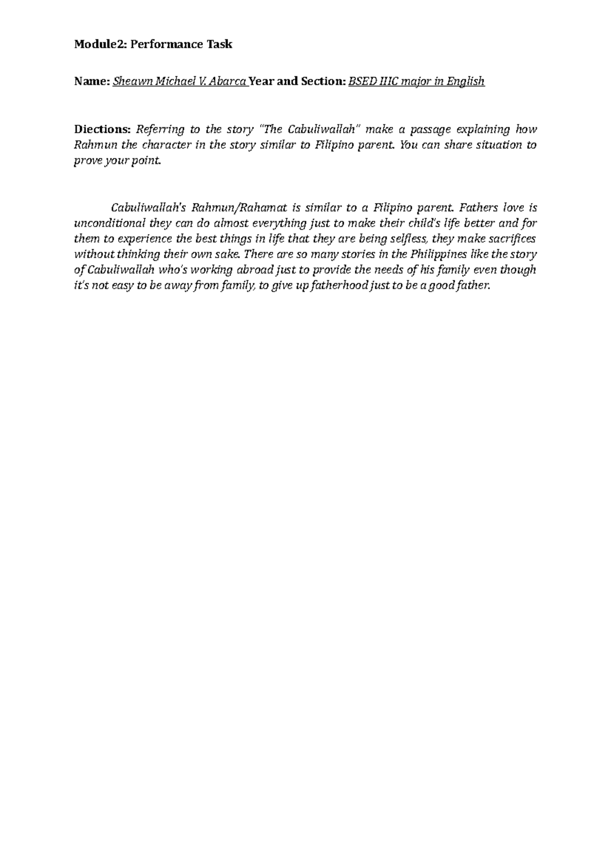 Performance-Task-1 - this is my work - Name: Sheawn Michael V. Abarca ...