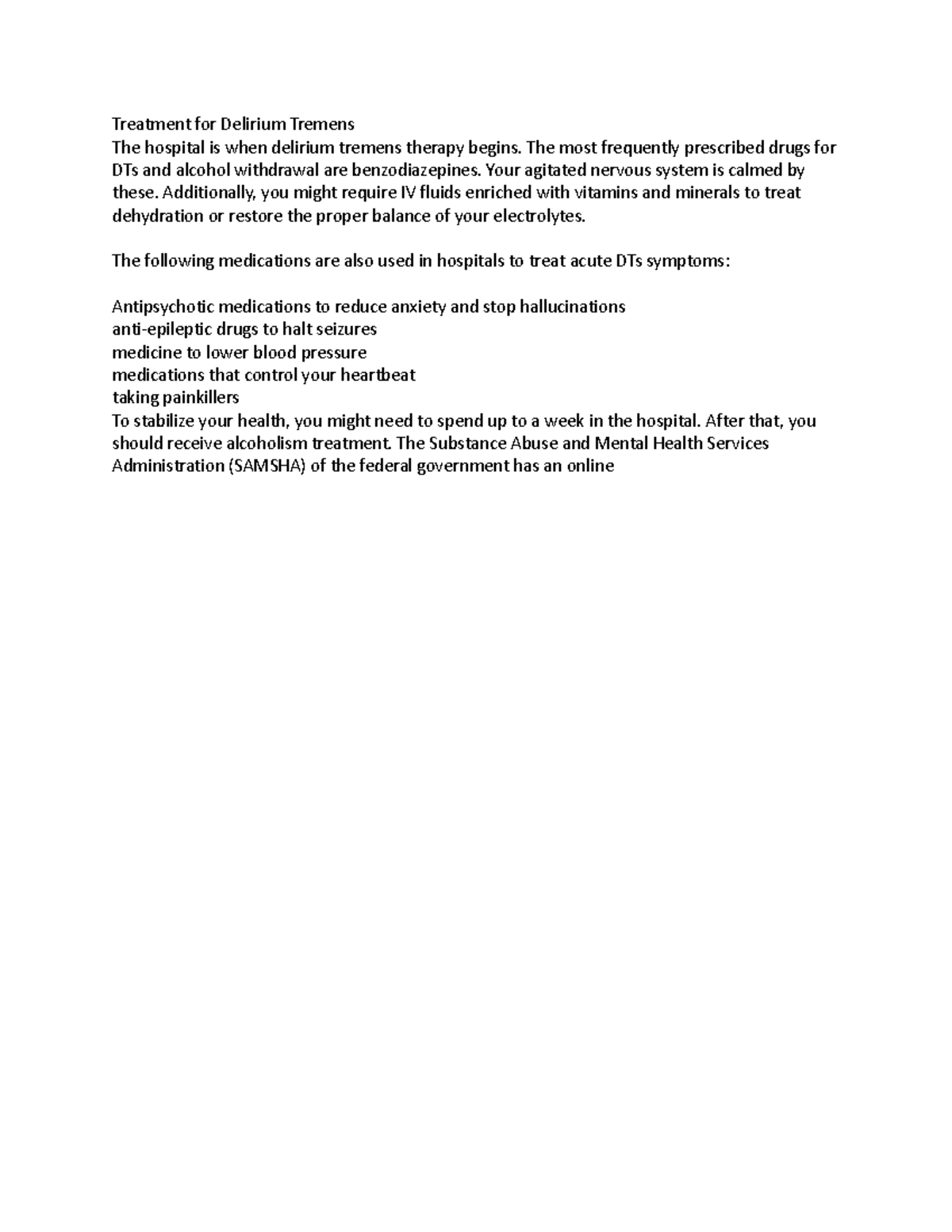 Treatment for Delirium Tremens - The most frequently prescribed drugs ...