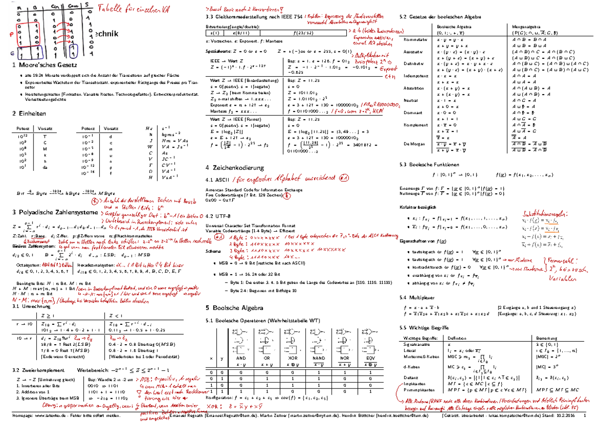 Digitaltechnik - Formelsammlung annotiert - 4 3 Gleitkommadarstellung ...