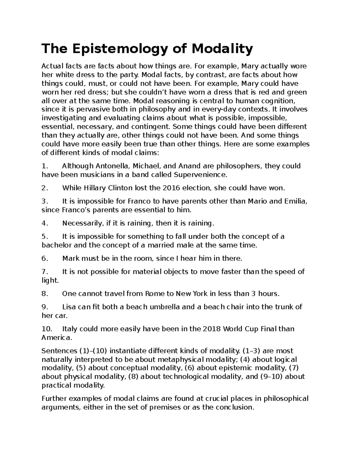 The Epistemology of Modality - The Epistemology of Modality Actual ...