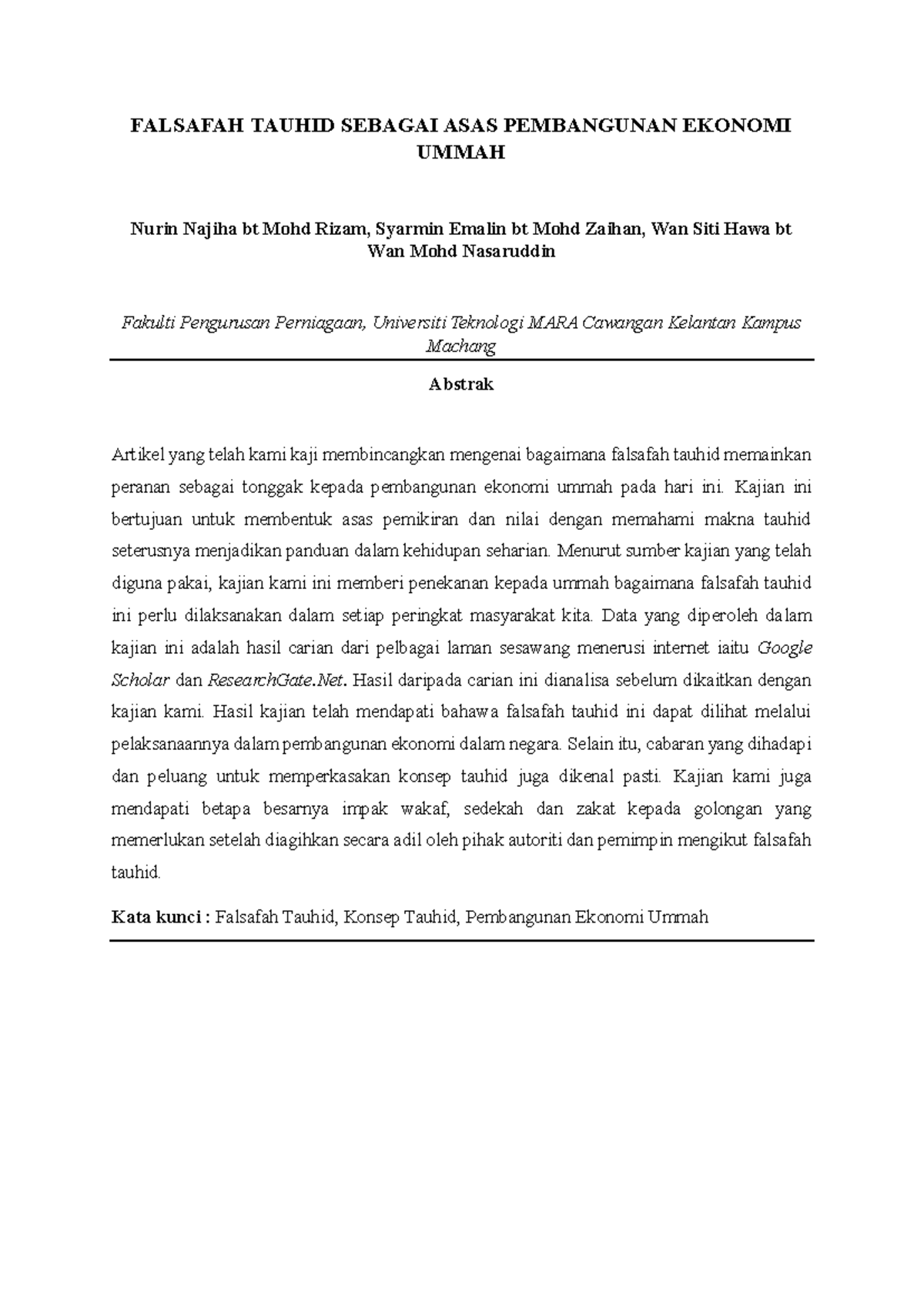 CTU241 ASSIGNMENT - FALSAFAH TAUHID SEBAGAI ASAS PEMBANGUNAN EKONOMI ...
