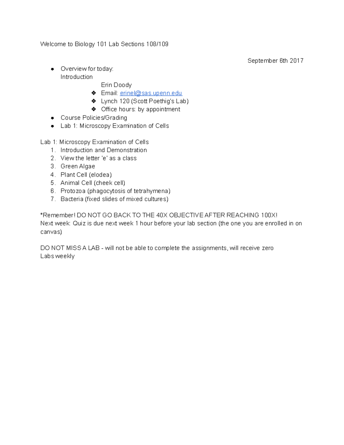 Biology 101 Lab Sections 108 109 - Welcome to Biology 101 Lab Sections ...