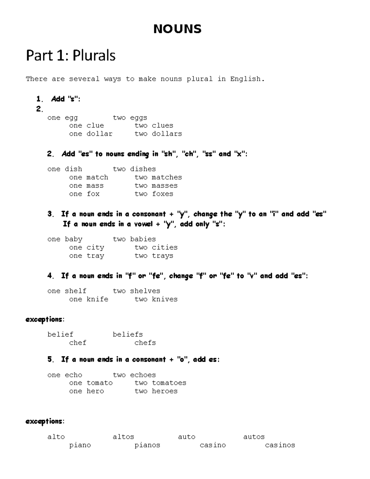 Nouns coun non count plural - Part 1: Plurals There are several ways to ...