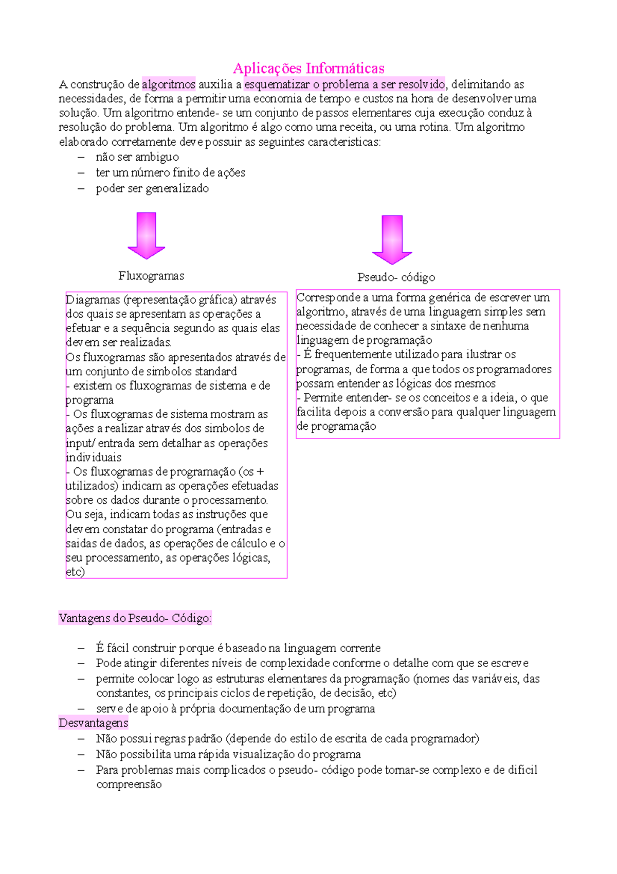 Algoritmos e pseudo código - Aplicações Informáticas A construção de ...