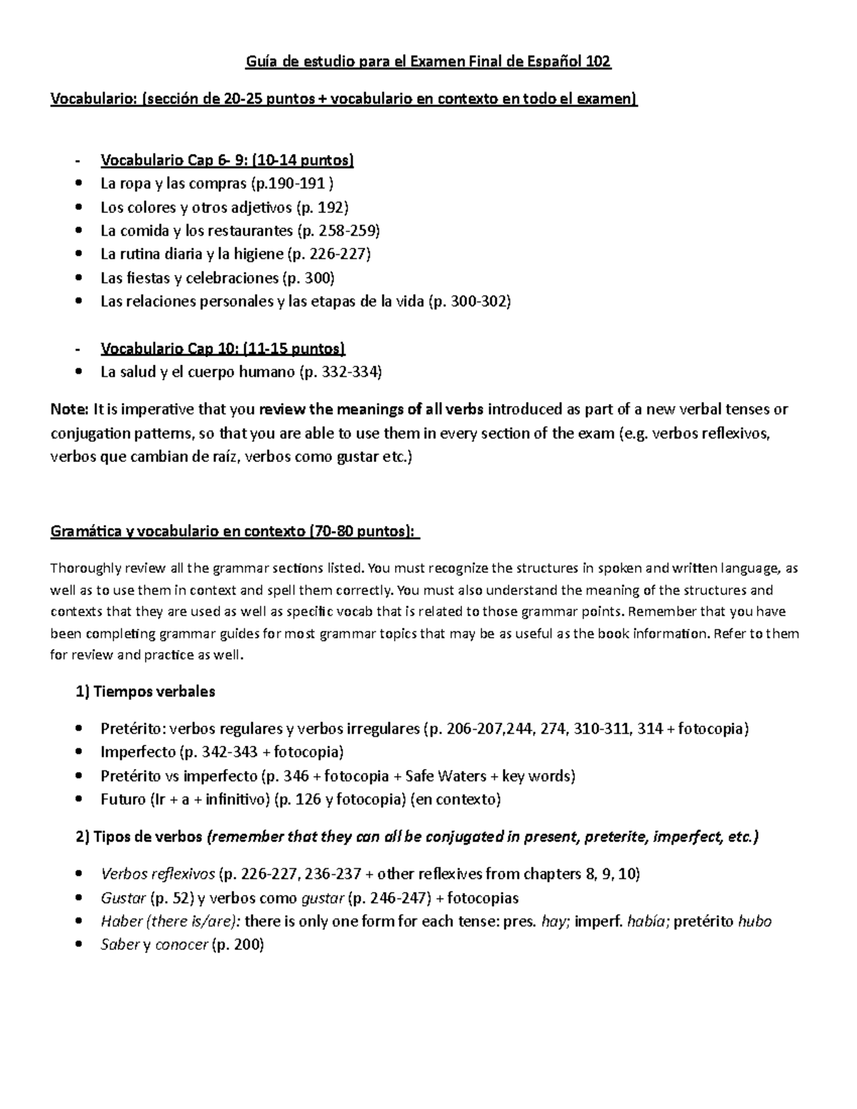 SN102Study Guide Final Exam - Guía de estudio para el Examen Final de ...