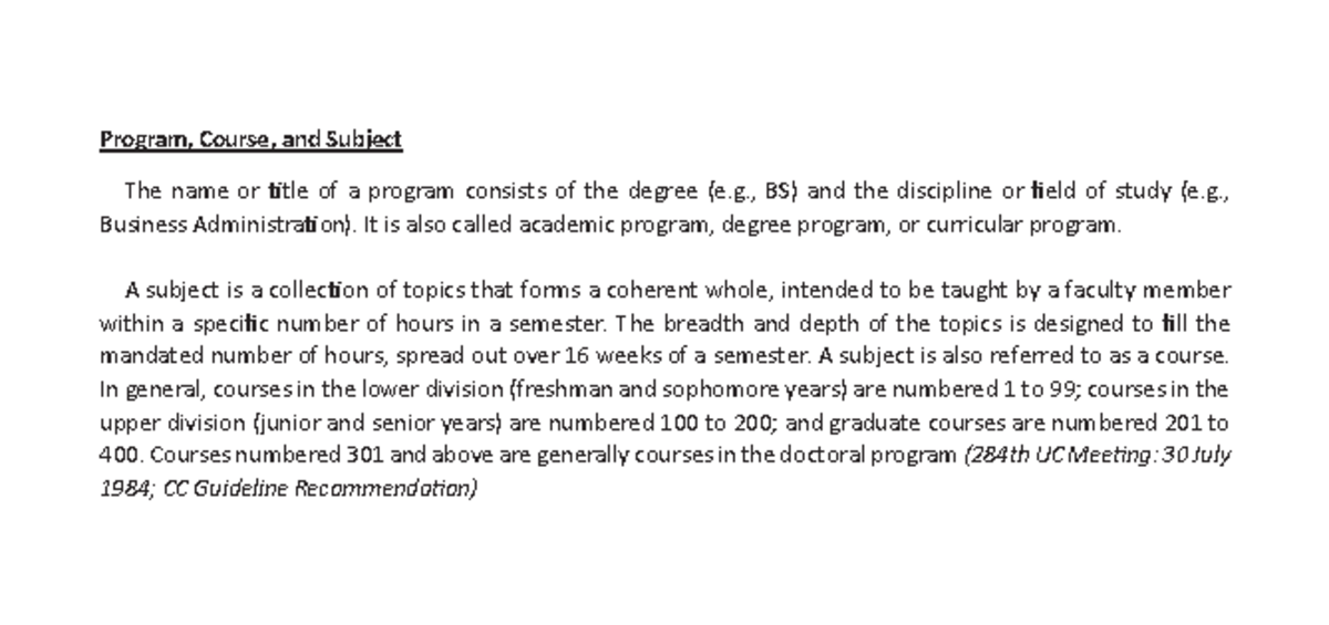 Program Course and Subject - Program, Course, and Subject The name or ...