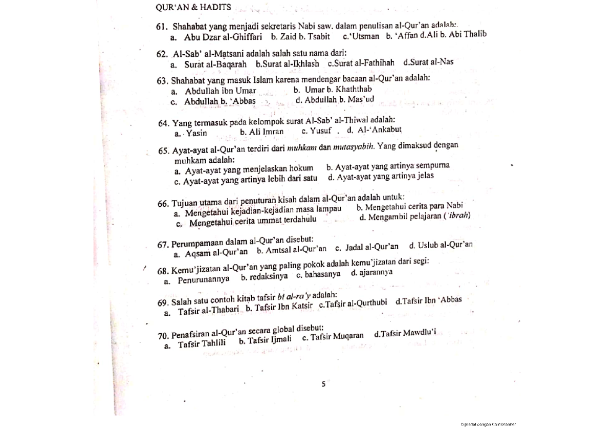 Qur'an Hadits - quran hadist - Studocu