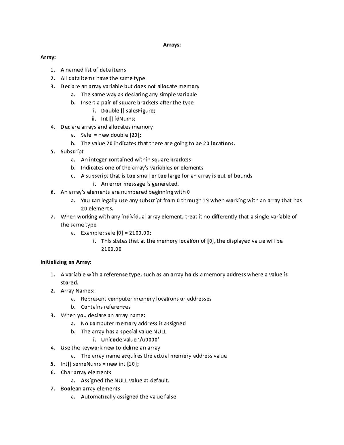 Arrays Lecture N A Arrays Array A Named List Of Data Items All Data Items Have The Same