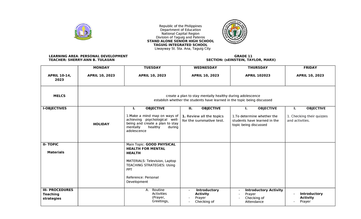Perdev -DLP april 10-14 - Republic of the Philippines Department of ...