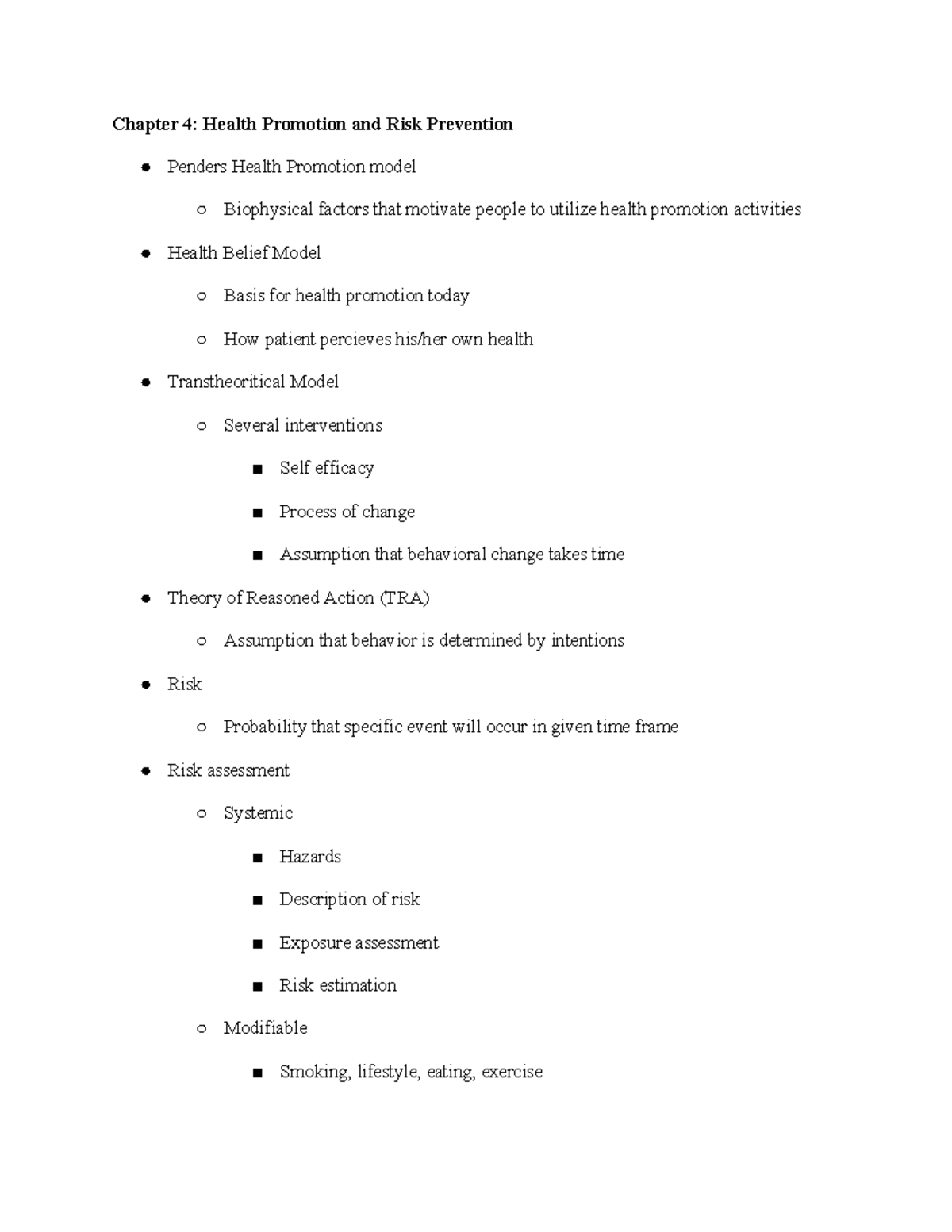 Communityhealth exam2studyguide - Chapter 4: Health Promotion and Risk ...