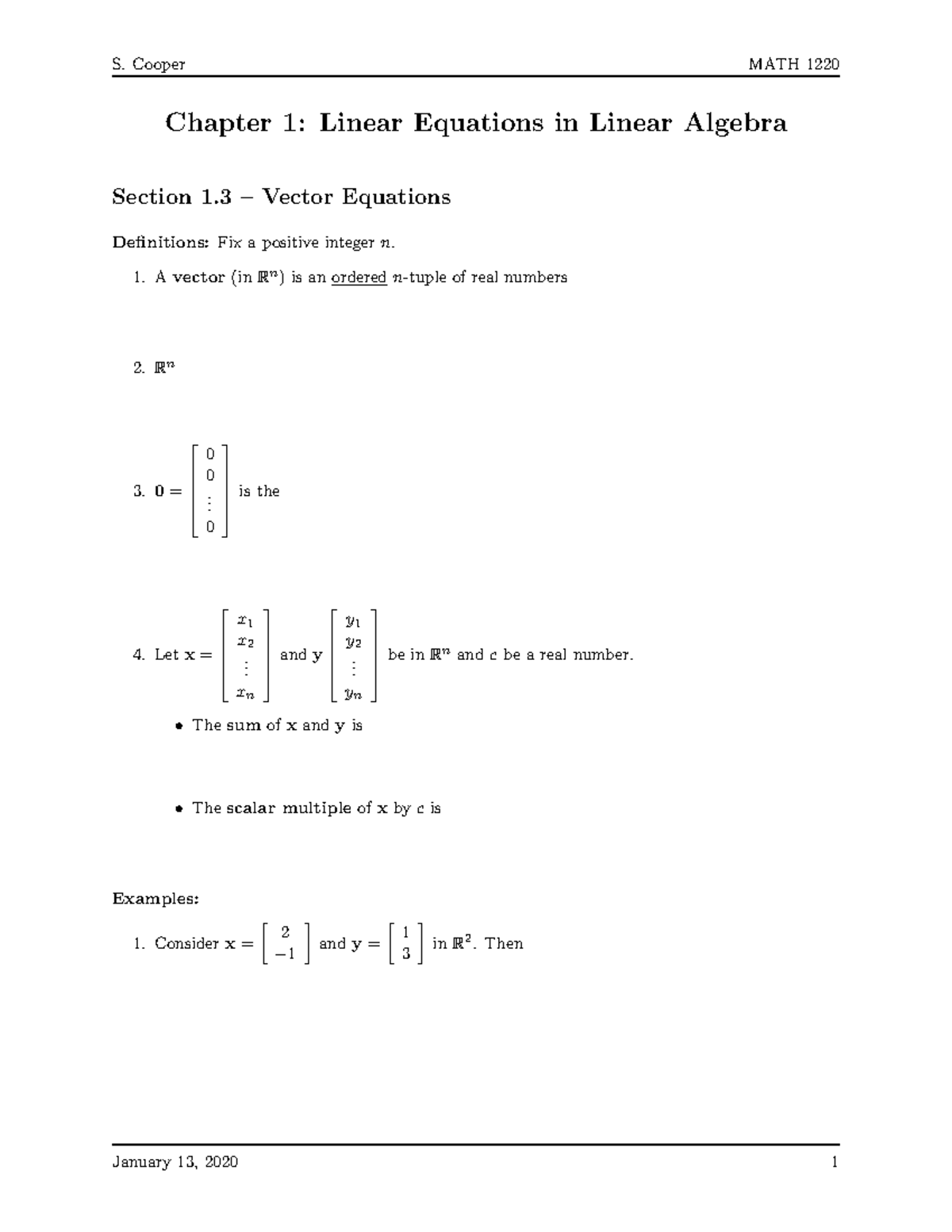 1 - Techniques Of Classical And Linear Algebra detailed notes - Chapter ...