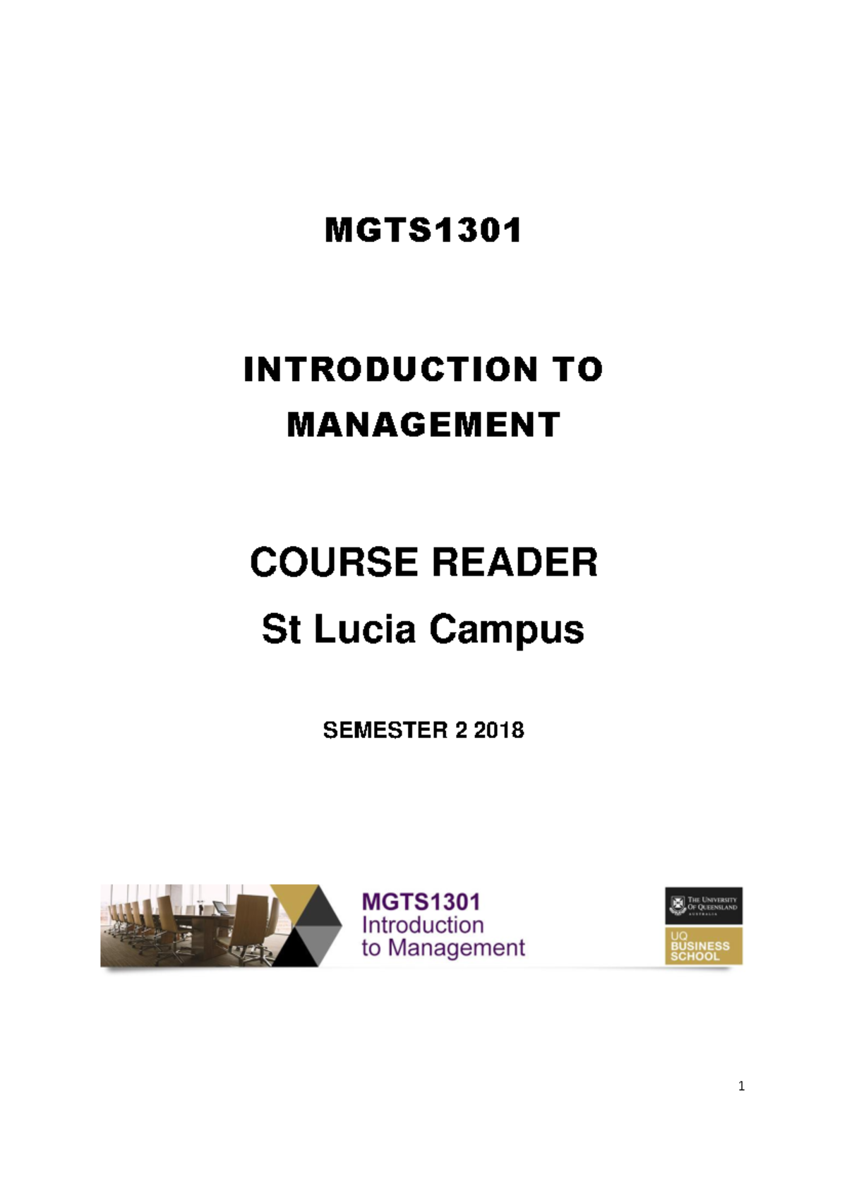MGTS1301 - Course Reader S2 2018 - MGTS1301 INTRODUCTION TO MANAGEMENT ...