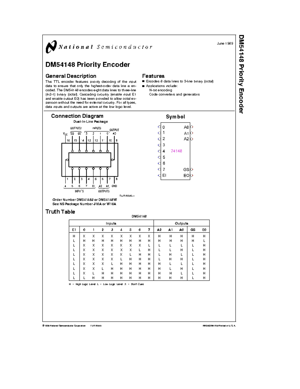 Circuite - Complex Circuits - TL/F/ DM54148 Priority Encoder June 1989 ...