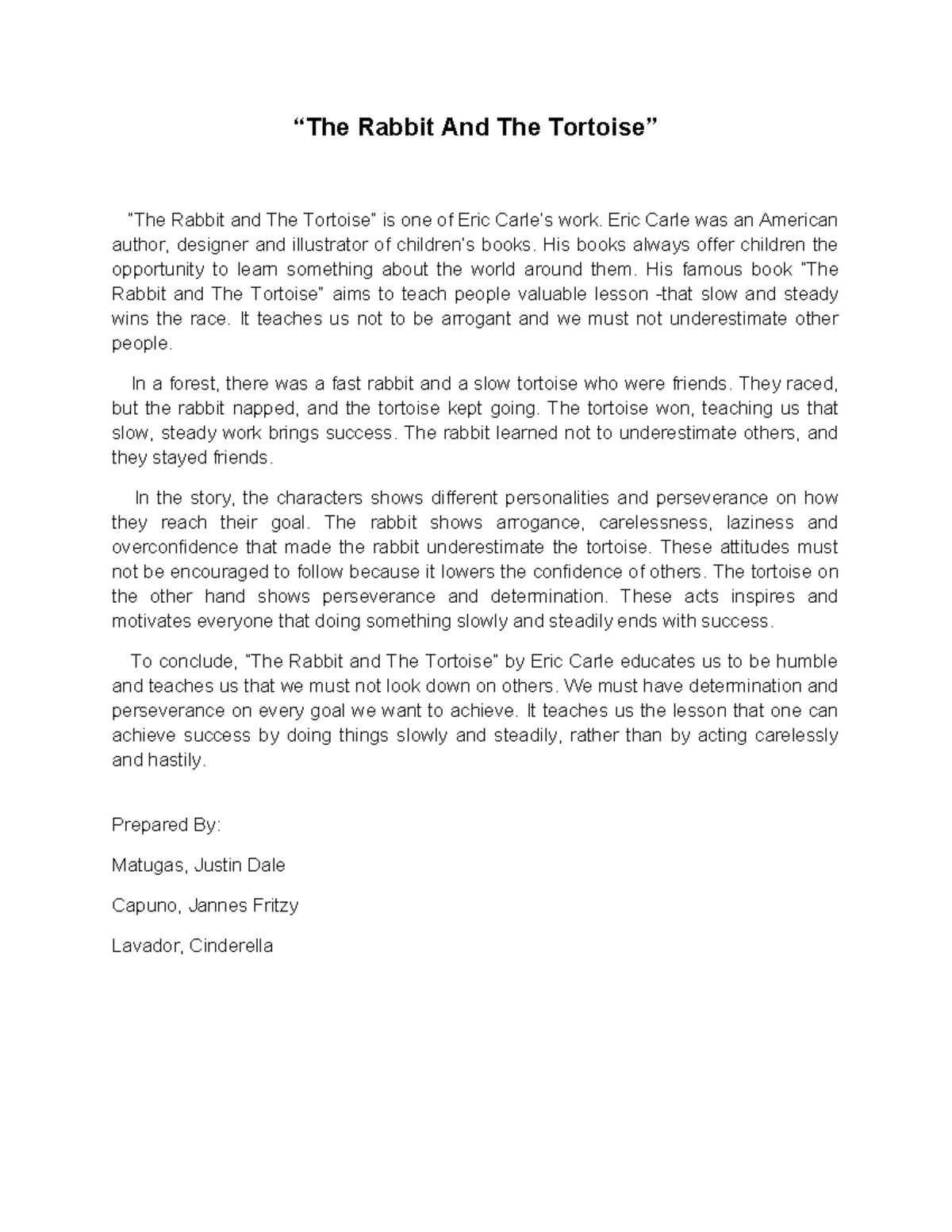 Eng - none - “The Rabbit And The Tortoise” “The Rabbit and The Tortoise ...