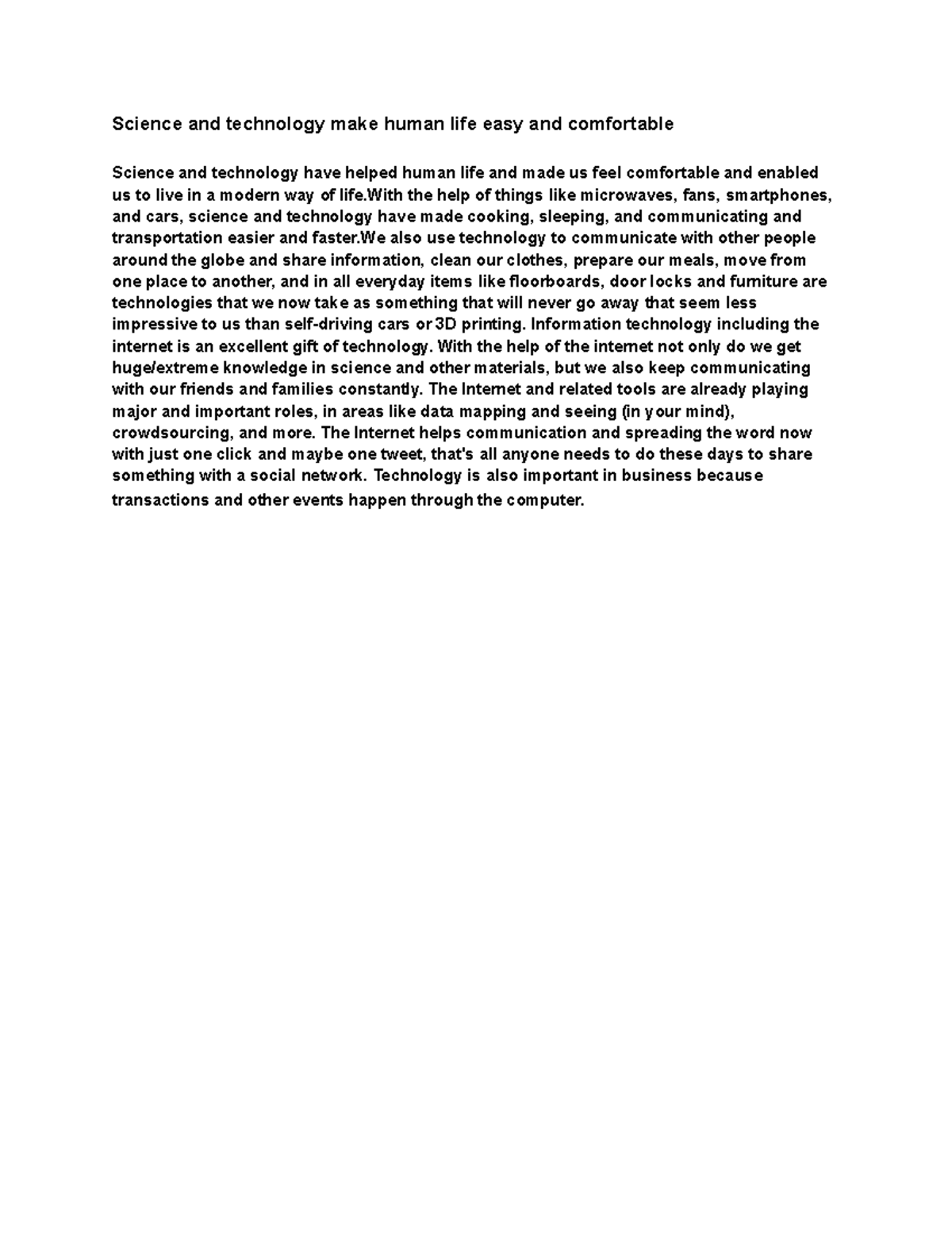 Document 1 - notes - Science and technology make human life easy and ...