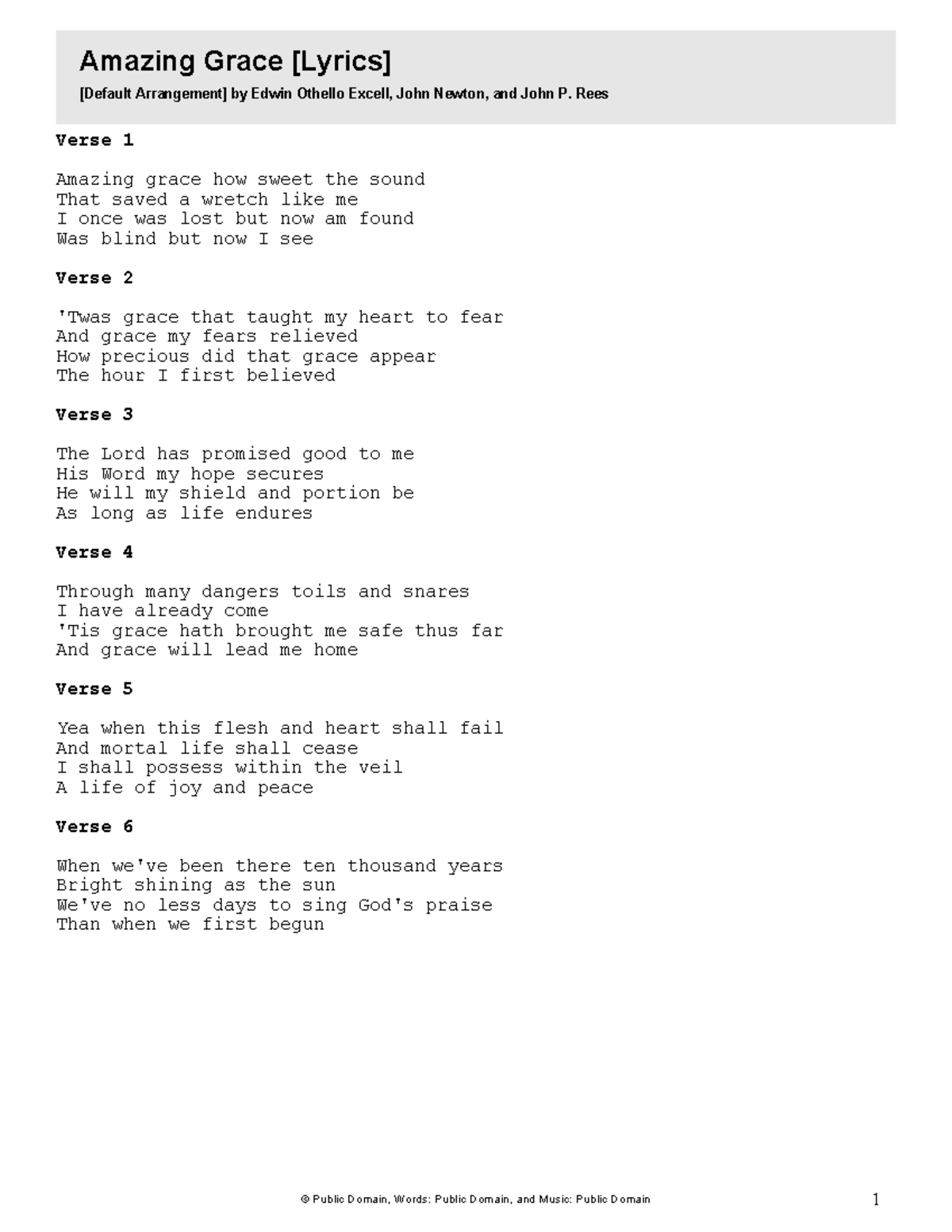 Amazing grace - lyrics - Amazing Grace [Lyrics] [Default Arrangement ...