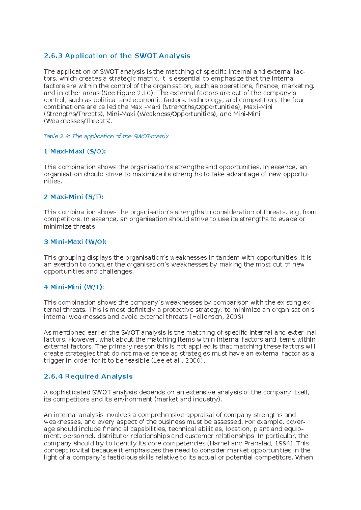 Notes-2 - Application of the SWOT Analysis - 2.6 Application of the ...