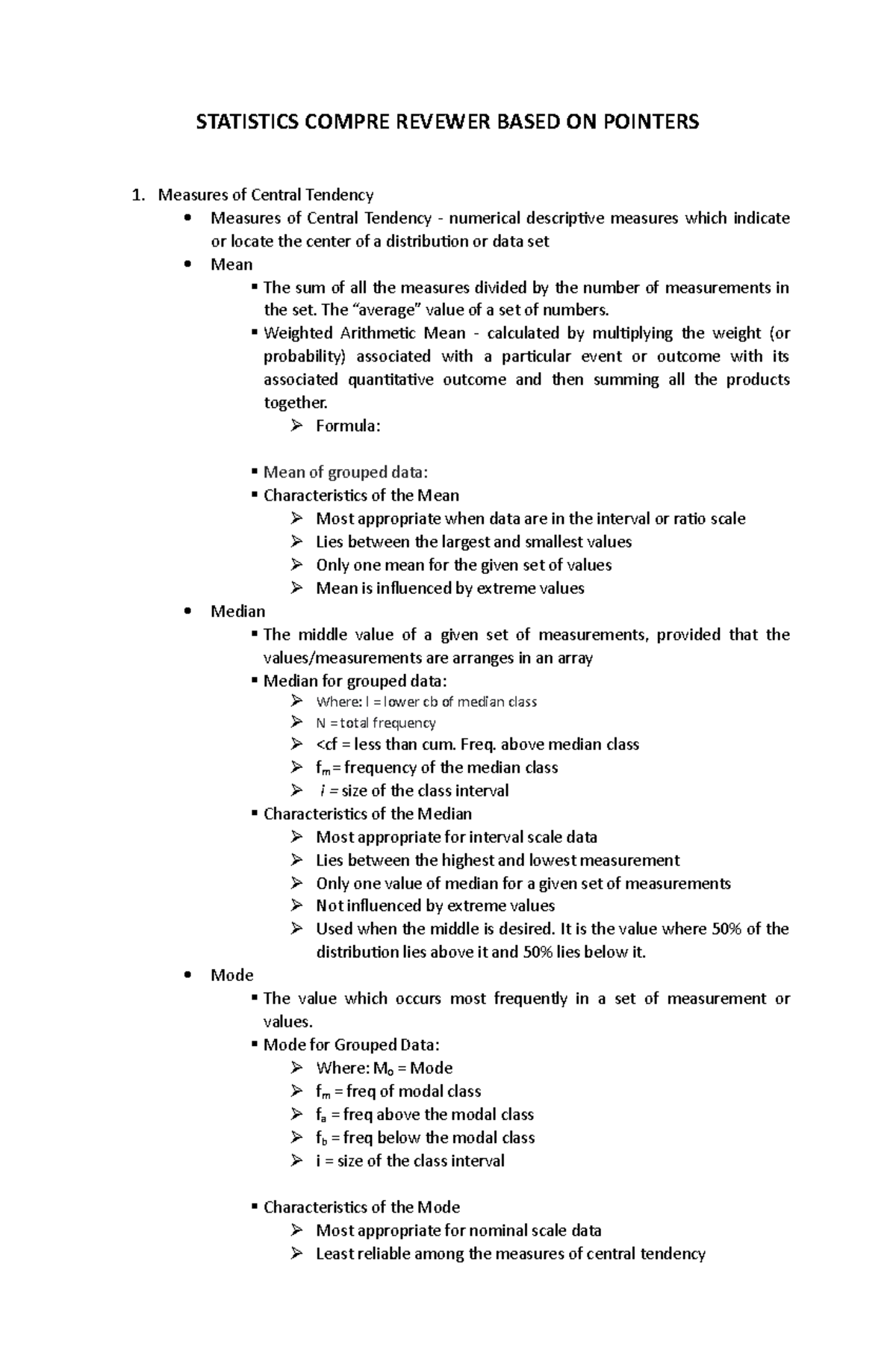 Statistics Compre Revewer - STATISTICS COMPRE REVEWER BASED ON POINTERS ...