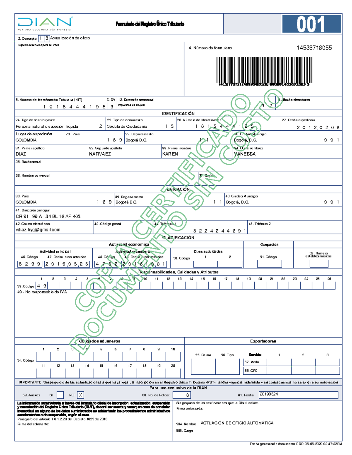 Rut vanessa Diaz - sddfd - 27. Fecha expedición Exportadores Para uso ...