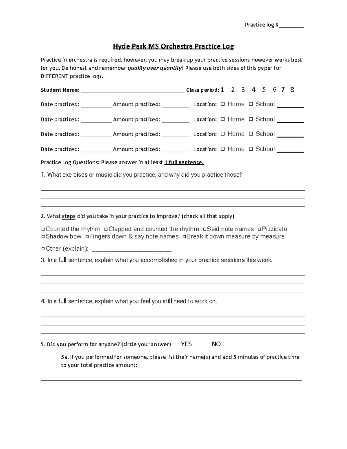 Hyde Park Practice Log 1 - Practice log #________ Hyde Park MS ...