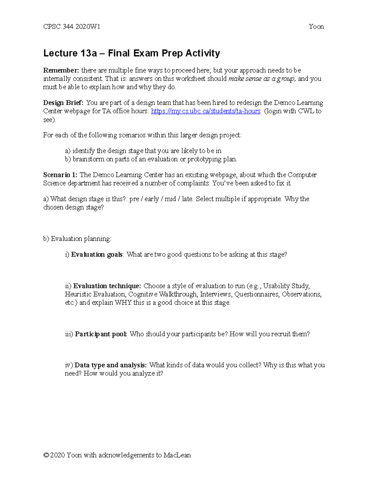 344-w13a-activity - Week 13 - CPSC 344 2020W1 Yoon Lecture 13a – Final Exam Prep Activity ...